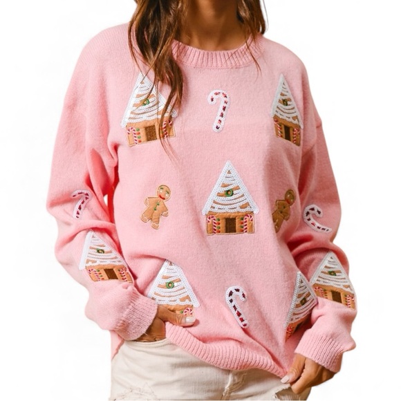 BiBi | Sweaters | Bibi Women Size Xl Pink Gingerbread Holiday Sweater ...